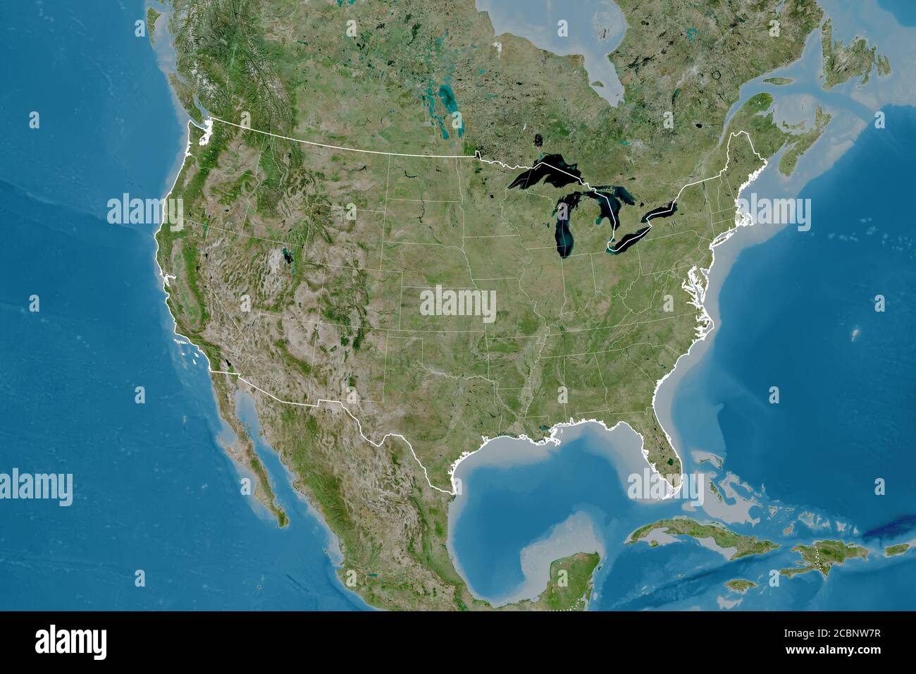 Extended area of Mainland United States with country outline ...
