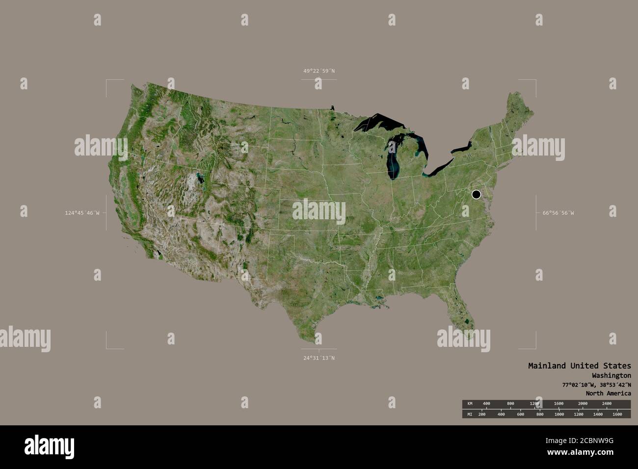 Area of Mainland United States isolated on a solid background in a ...