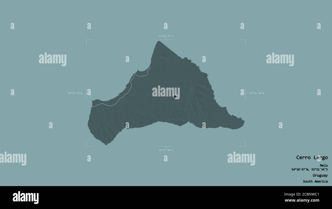 Area of Cerro Largo, department of Uruguay, isolated on a solid ...