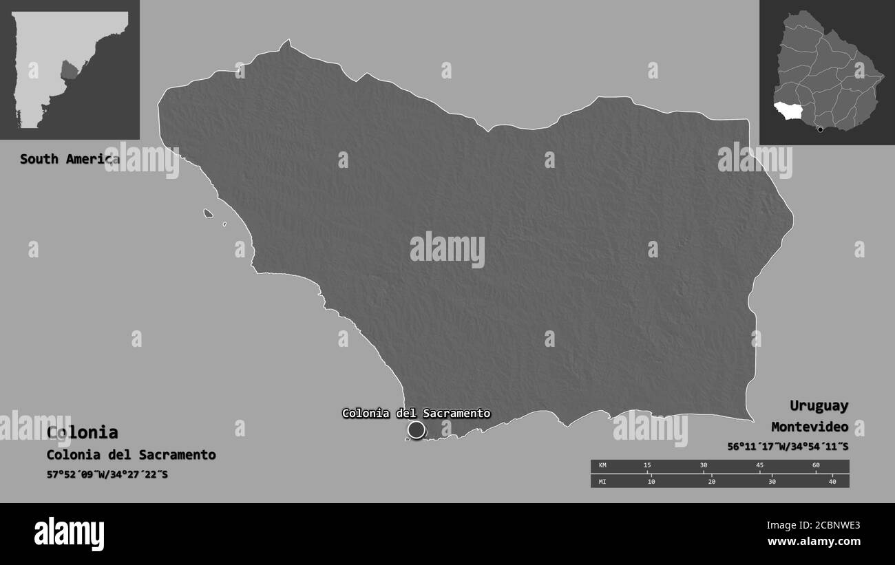 Shape of Colonia, department of Uruguay, and its capital. Distance ...