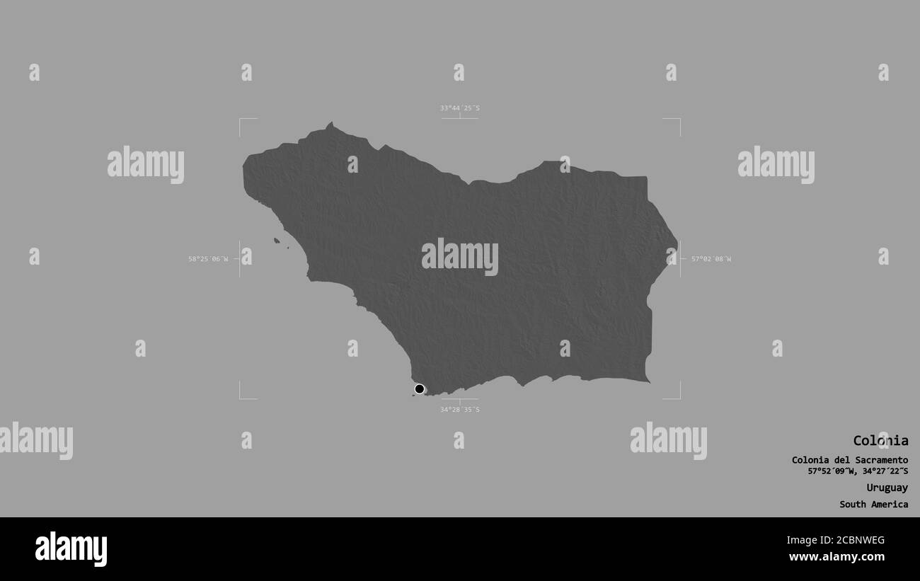 Area of Colonia, department of Uruguay, isolated on a solid background ...