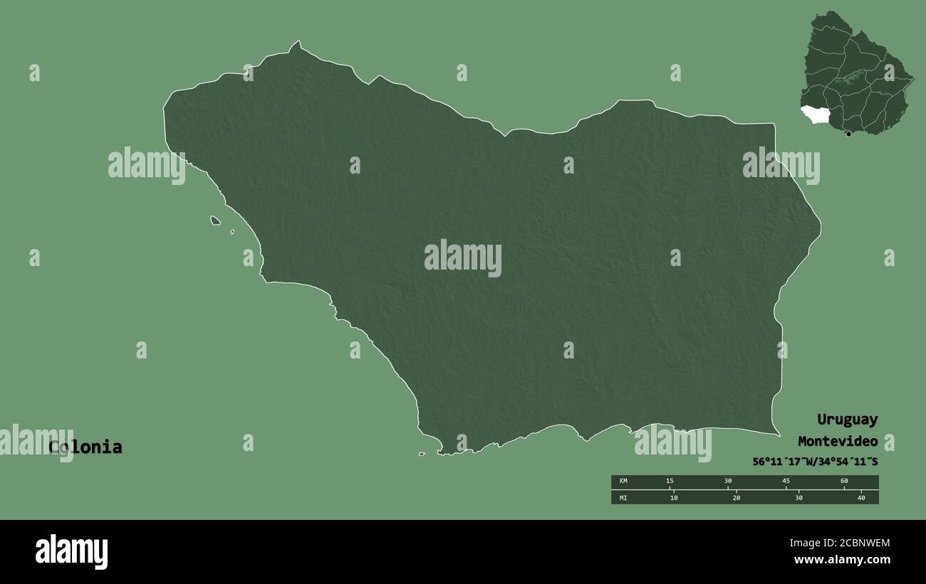 Shape of Colonia, department of Uruguay, with its capital isolated on ...
