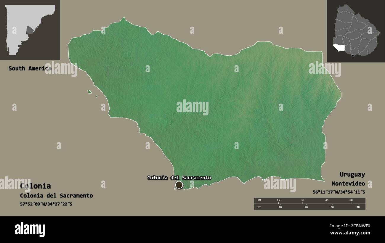 Shape of Colonia, department of Uruguay, and its capital. Distance ...