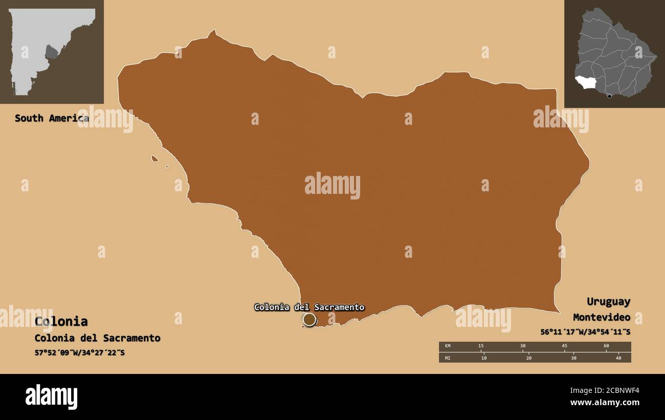 Shape of Colonia, department of Uruguay, and its capital. Distance ...