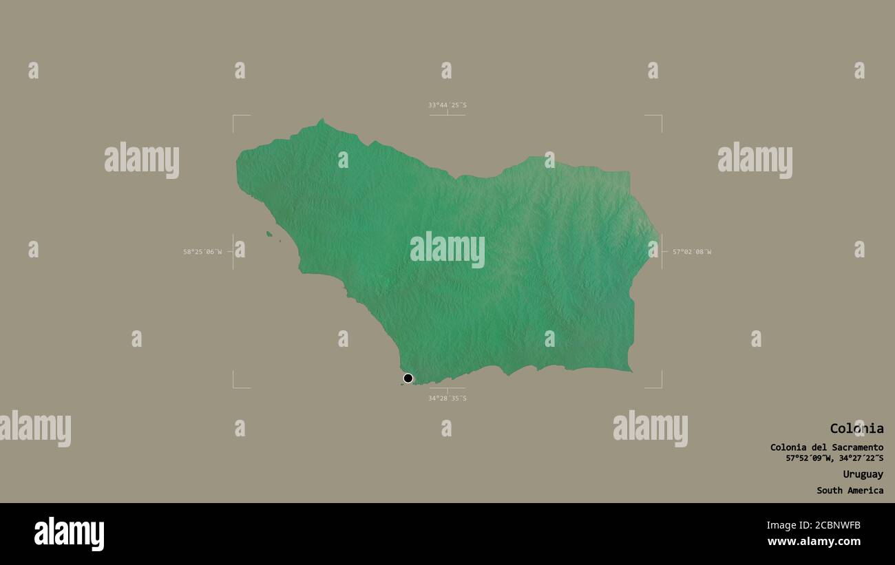Area of Colonia, department of Uruguay, isolated on a solid background ...