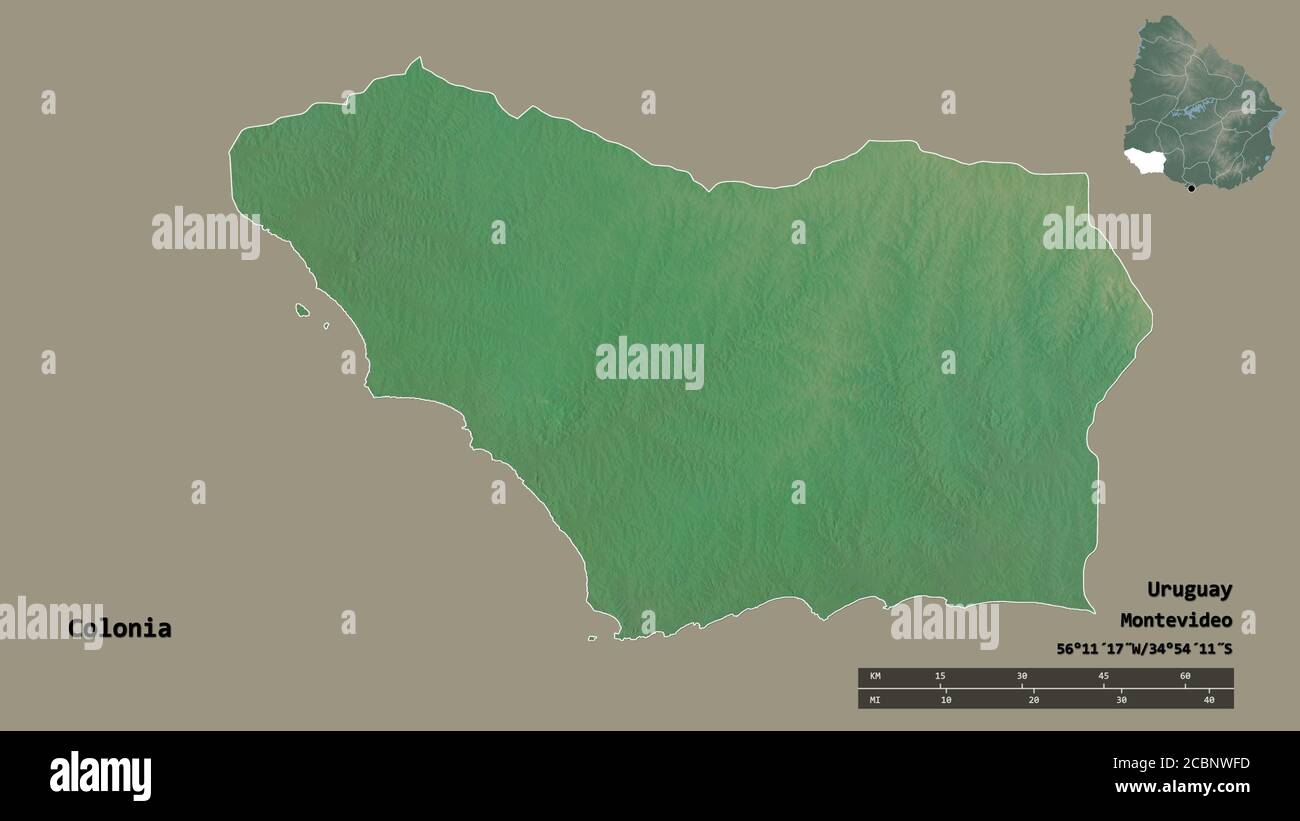 Shape of Colonia, department of Uruguay, with its capital isolated on ...