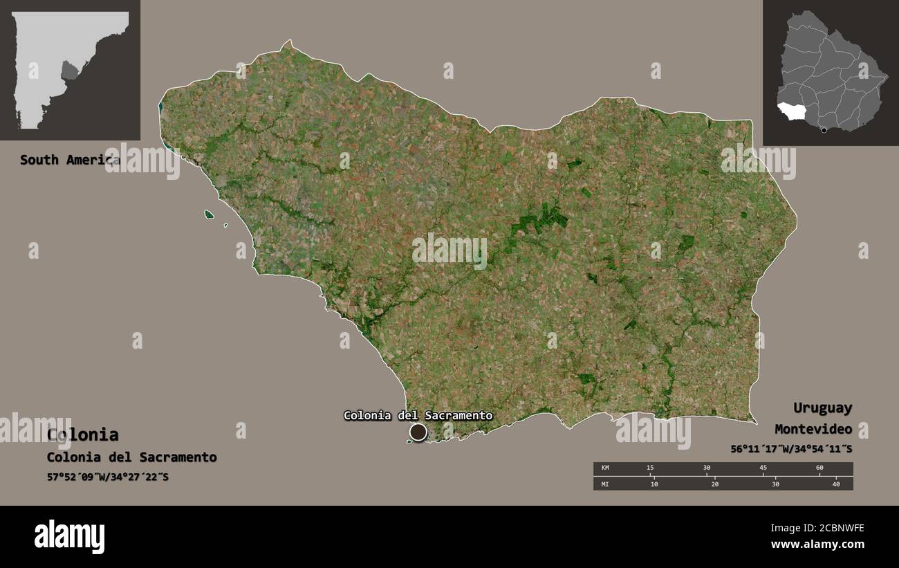 Shape of Colonia, department of Uruguay, and its capital. Distance ...