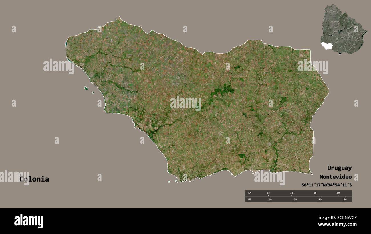 Shape of Colonia, department of Uruguay, with its capital isolated on ...