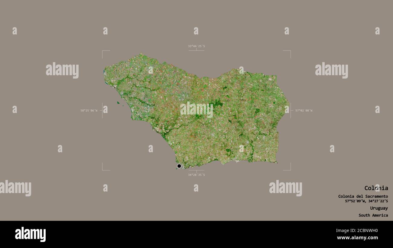 Area of Colonia, department of Uruguay, isolated on a solid background ...