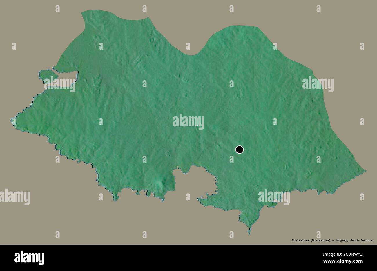 Shape of Montevideo, department of Uruguay, with its capital isolated ...