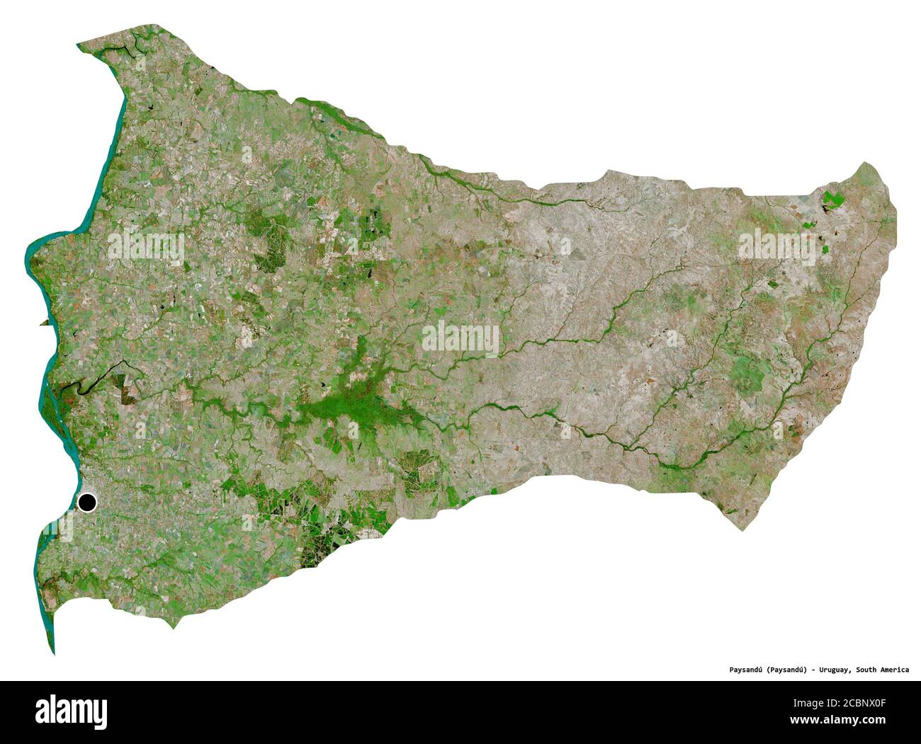 Shape of Paysandú, department of Uruguay, with its capital isolated on ...