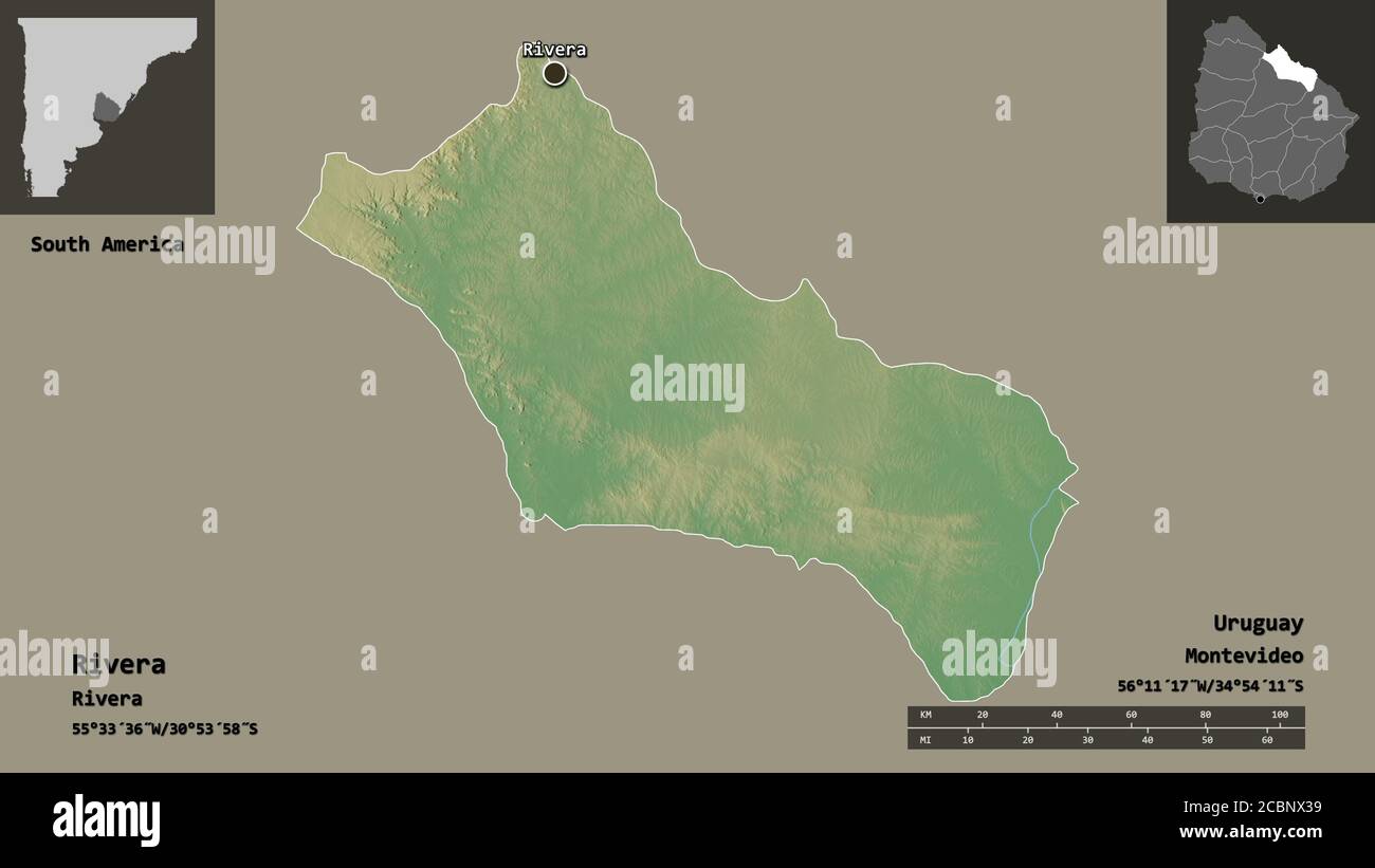 Shape of Rivera, department of Uruguay, and its capital. Distance scale ...