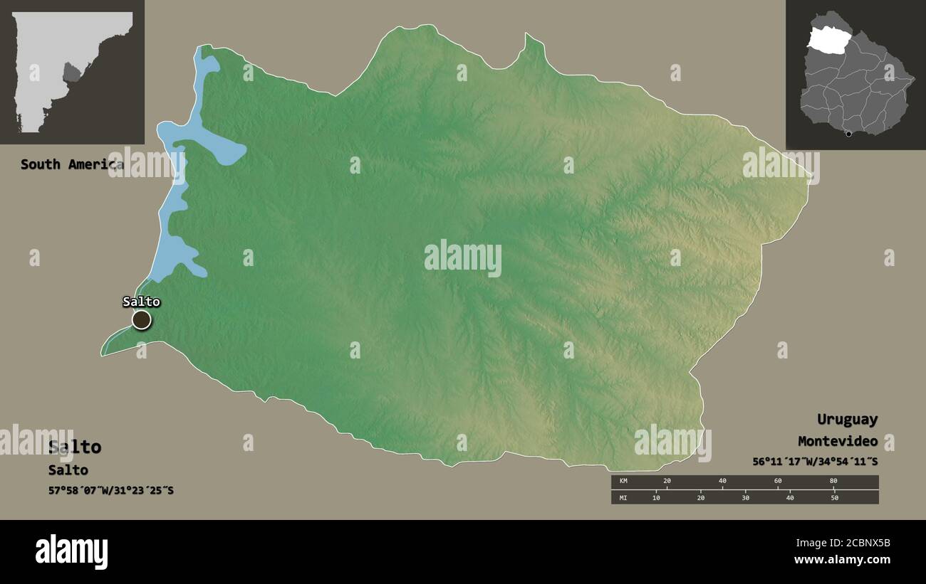 Shape of Salto, department of Uruguay, and its capital. Distance scale ...