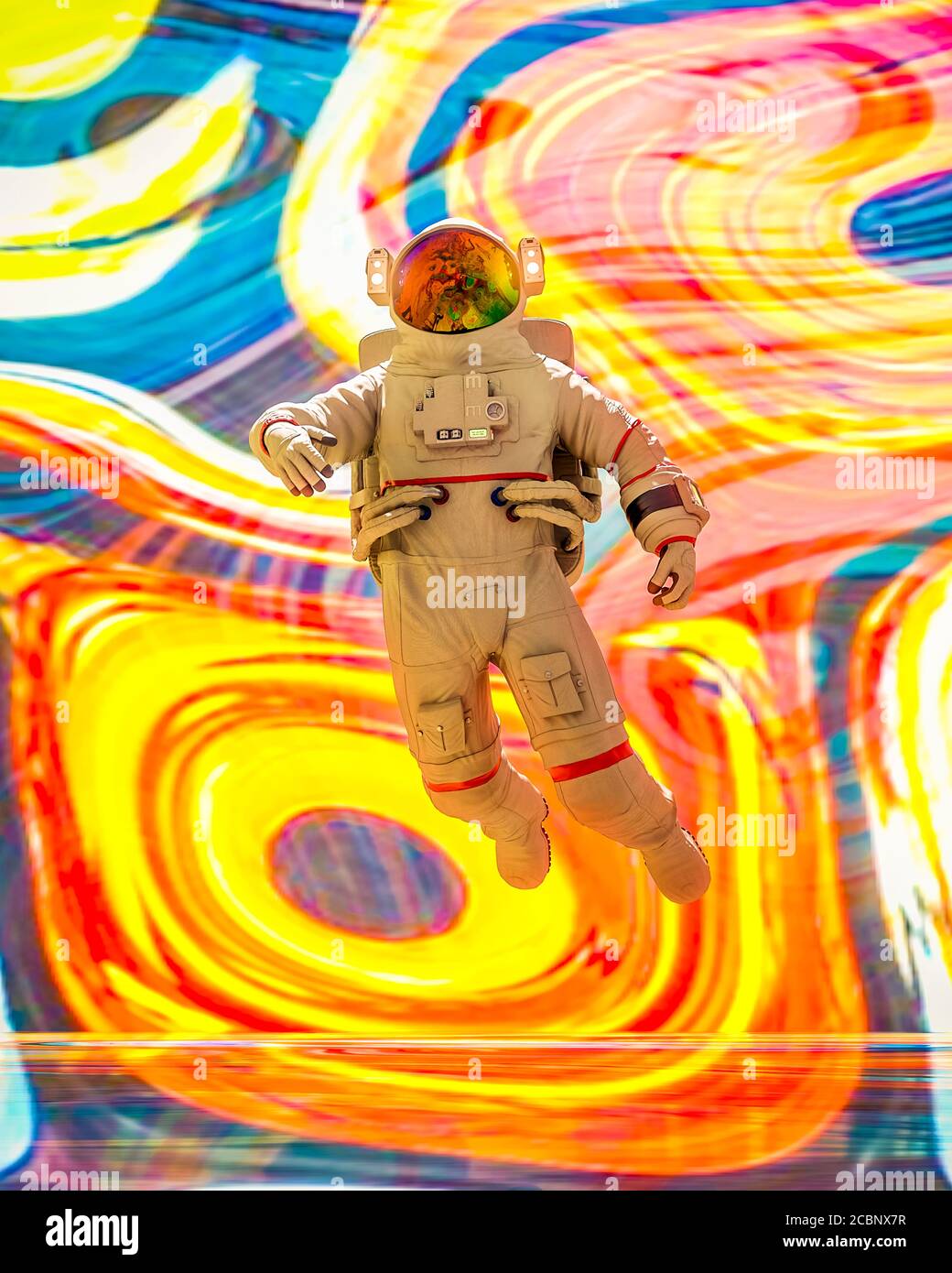 astronaut is floating in a psychedelic background, 3d illustration ...