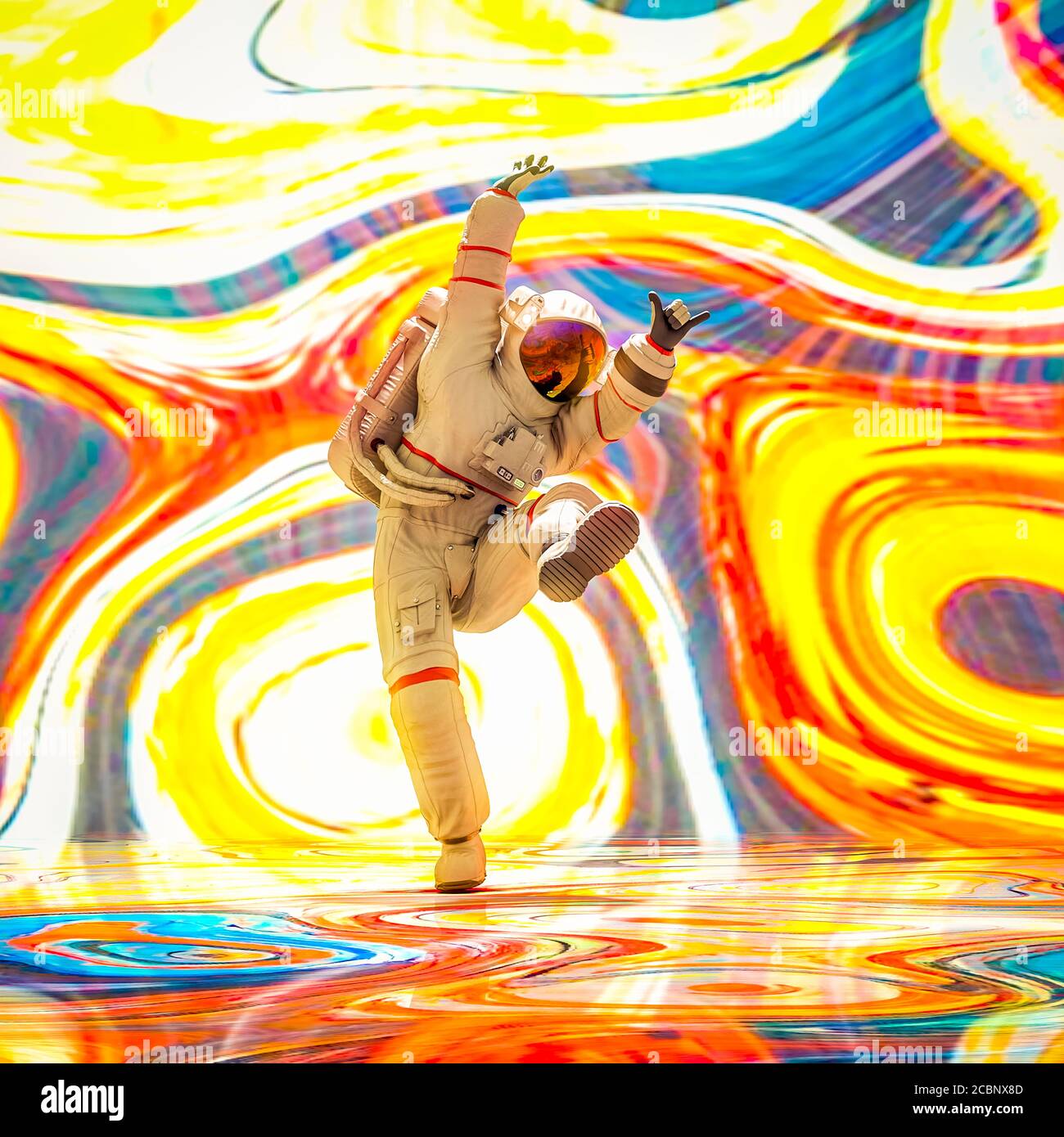 astronaut is dancing in a psychedelic background, 3d illustration Stock ...