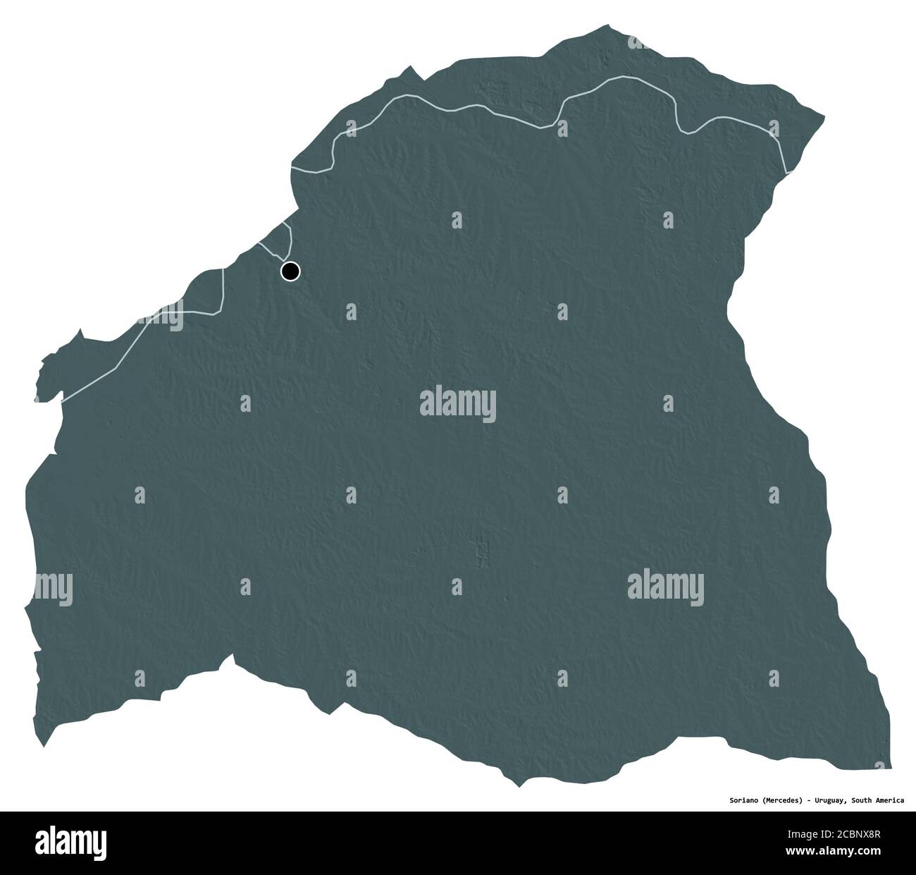 Shape of Soriano, department of Uruguay, with its capital isolated on ...