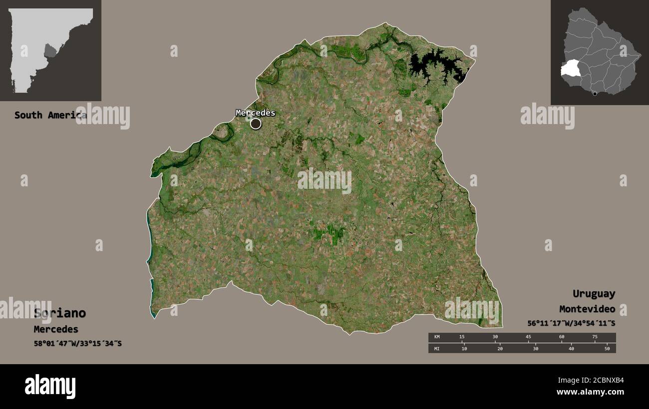 Shape of Soriano, department of Uruguay, and its capital. Distance ...