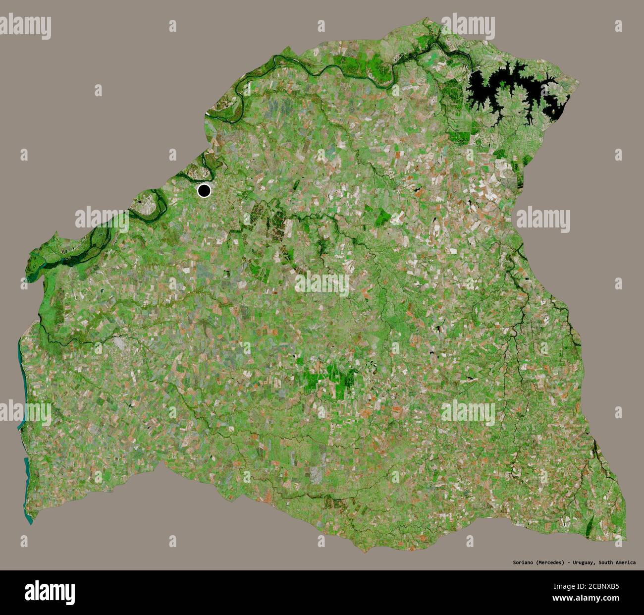 Shape of Soriano, department of Uruguay, with its capital isolated on a ...