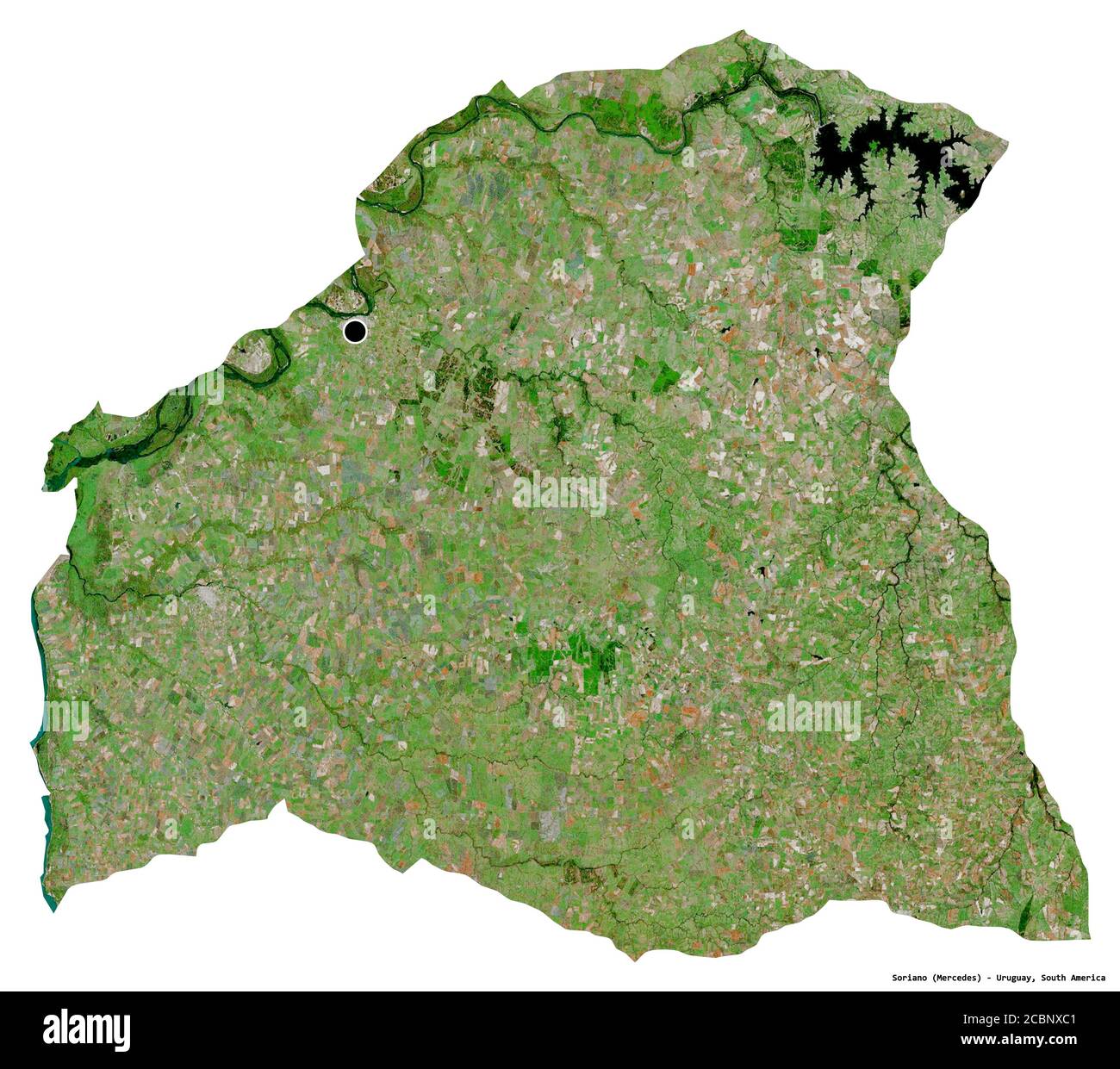 Shape of Soriano, department of Uruguay, with its capital isolated on ...
