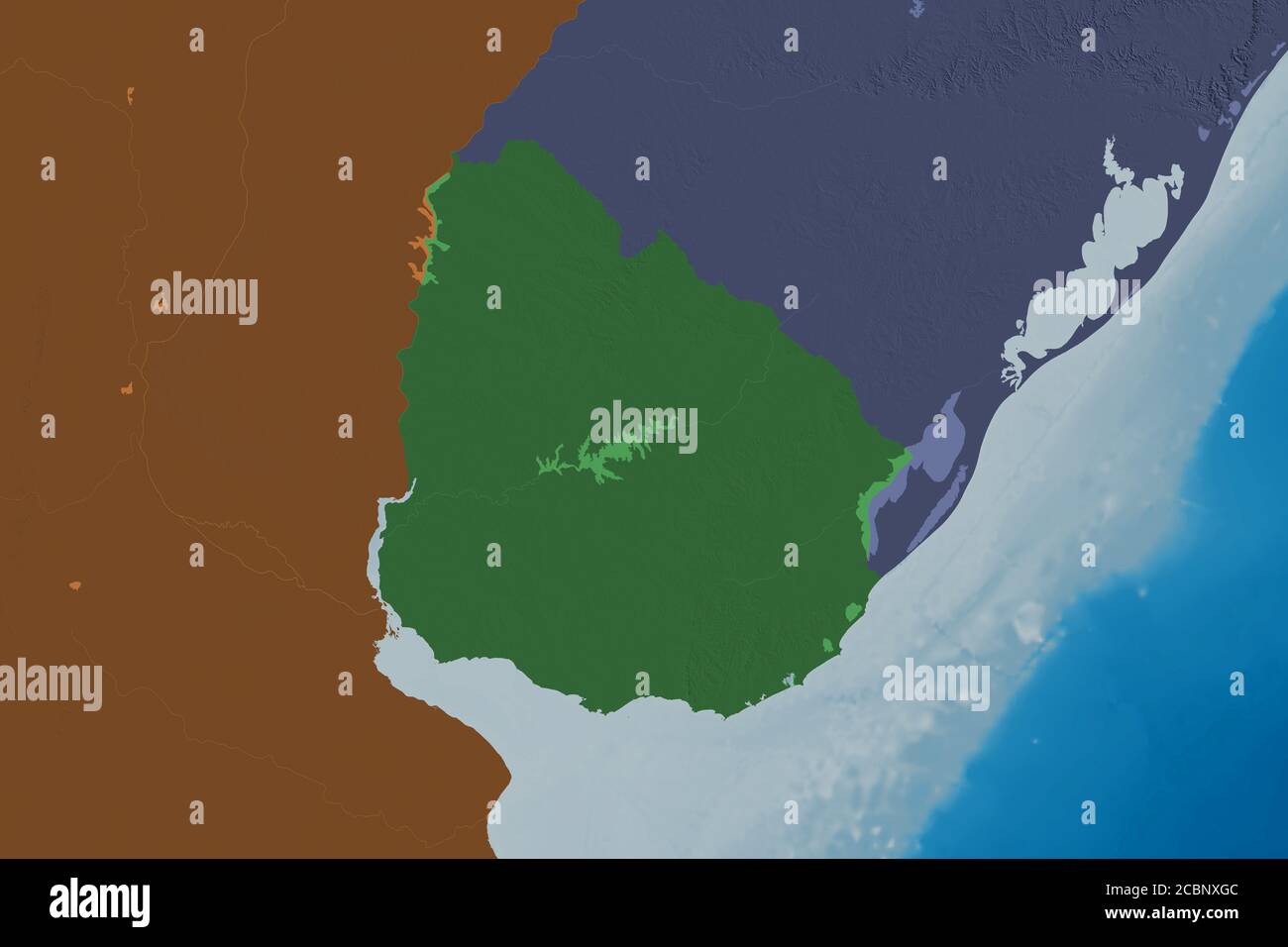Extended area of Uruguay. Colored elevation map. 3D rendering Stock ...