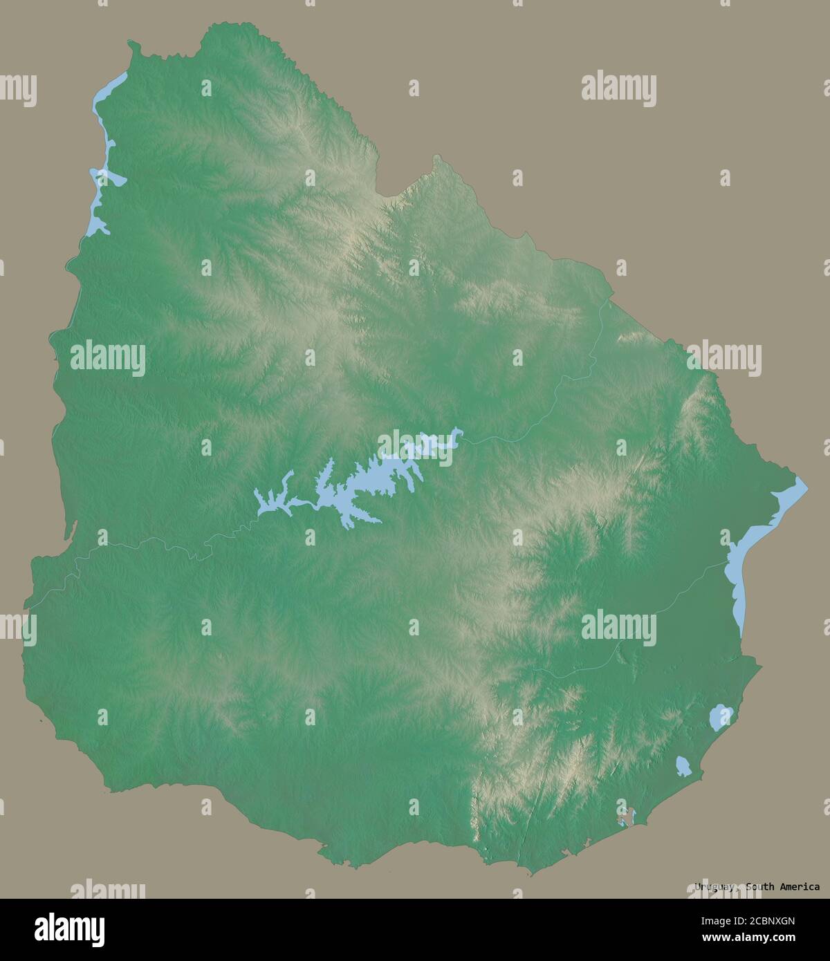 Shape of Uruguay with its capital isolated on a solid color background ...