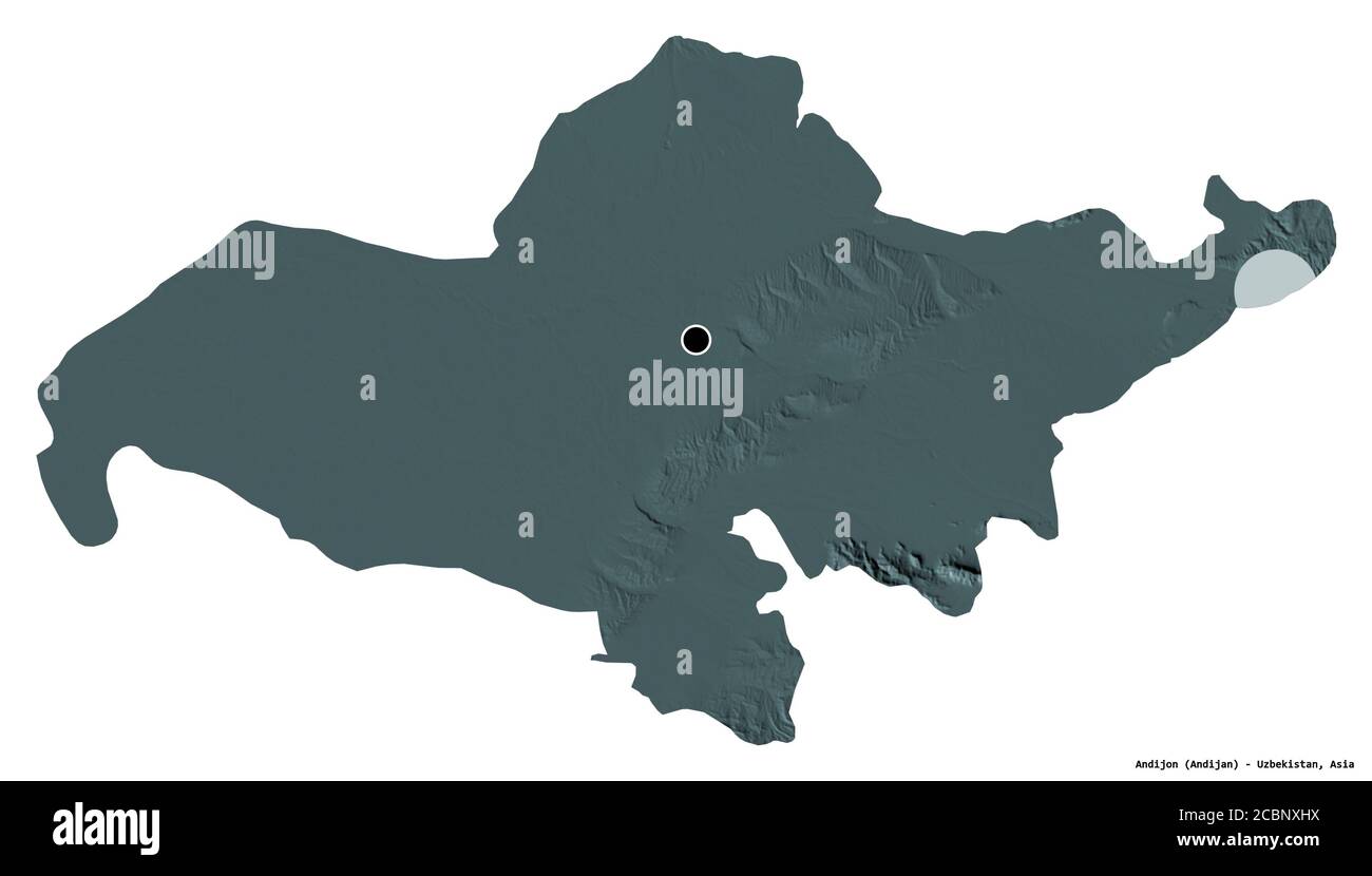 Shape of Andijon, region of Uzbekistan, with its capital isolated on ...