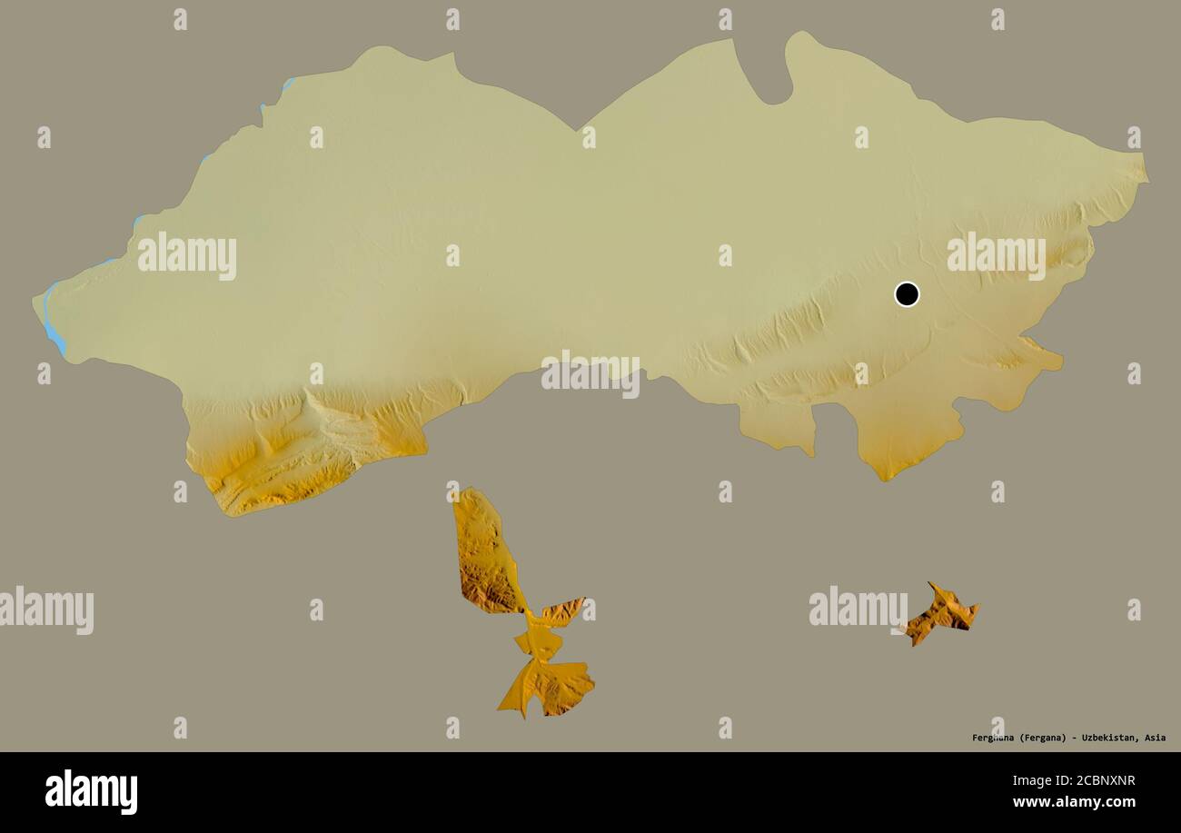 Shape of Ferghana, region of Uzbekistan, with its capital isolated on a ...