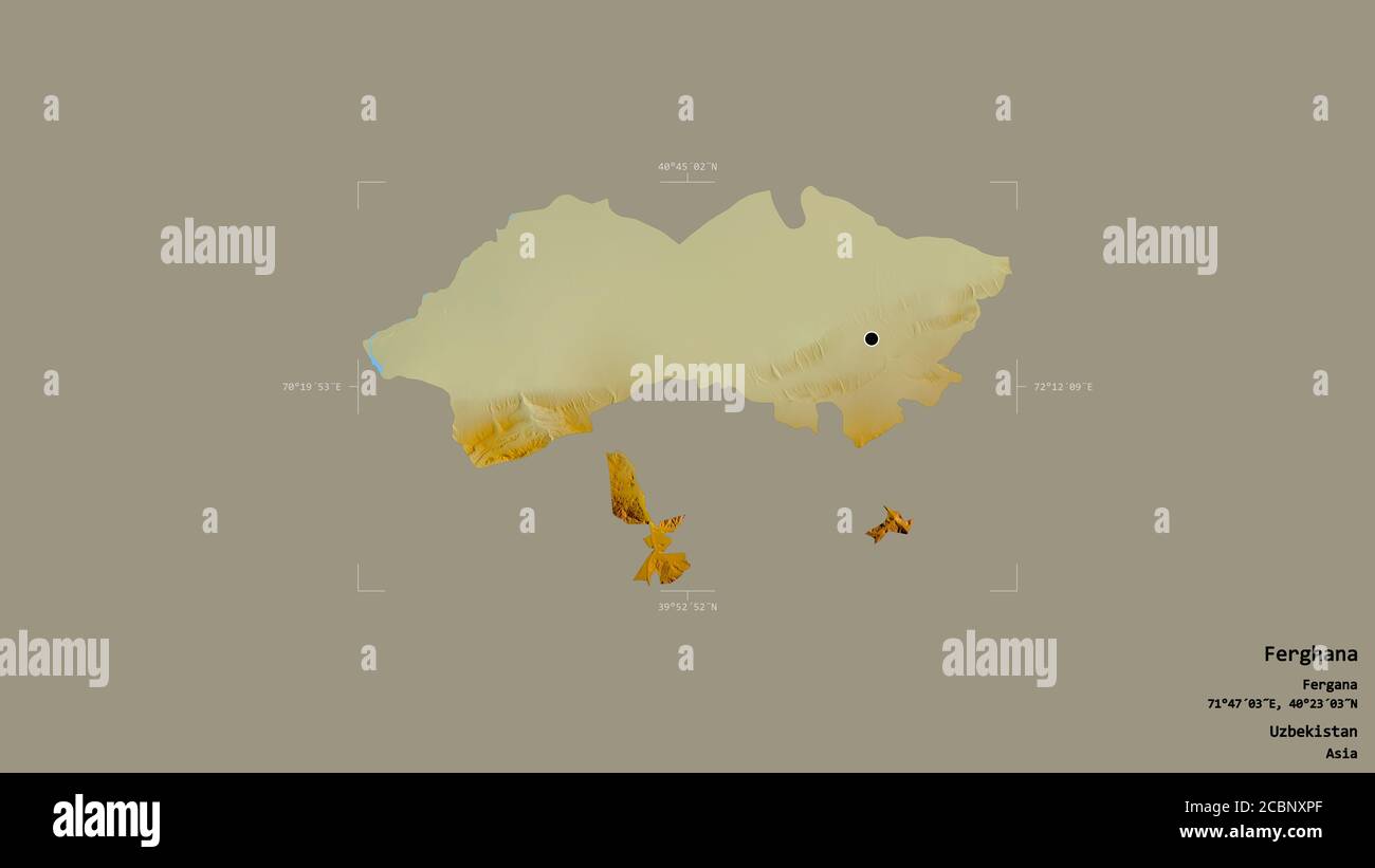 Area of Ferghana, region of Uzbekistan, isolated on a solid background ...