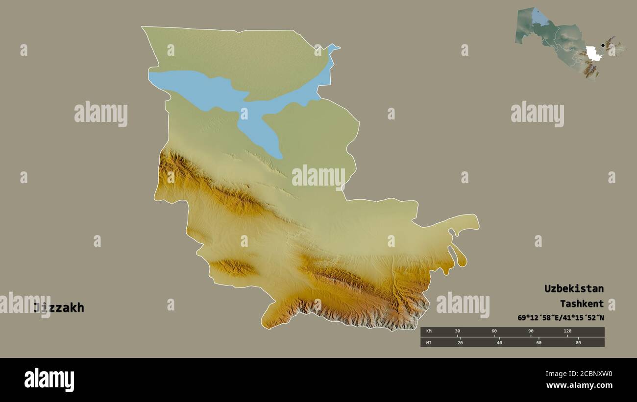 Shape of Jizzakh, region of Uzbekistan, with its capital isolated on ...