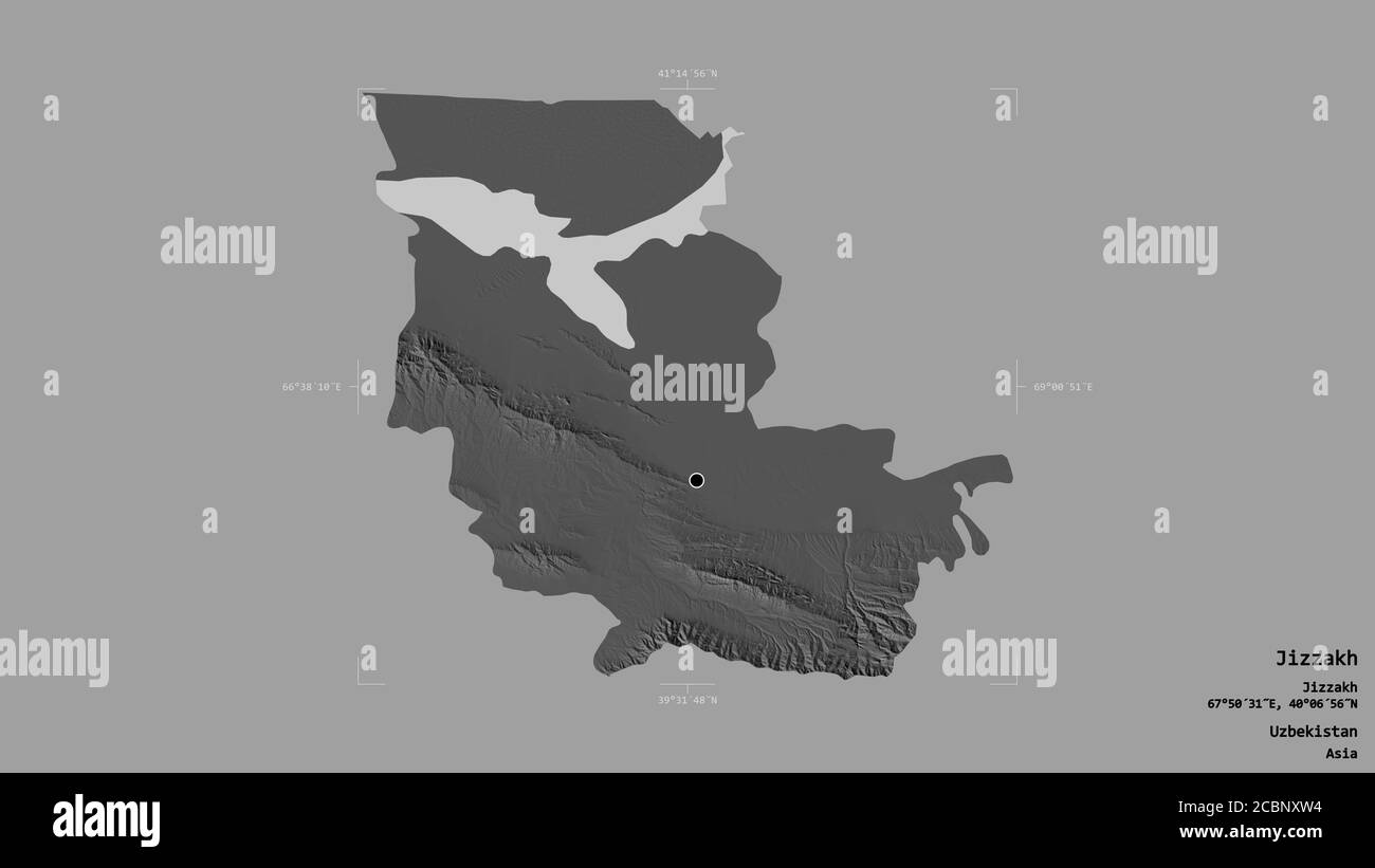 Area of Jizzakh, region of Uzbekistan, isolated on a solid background ...