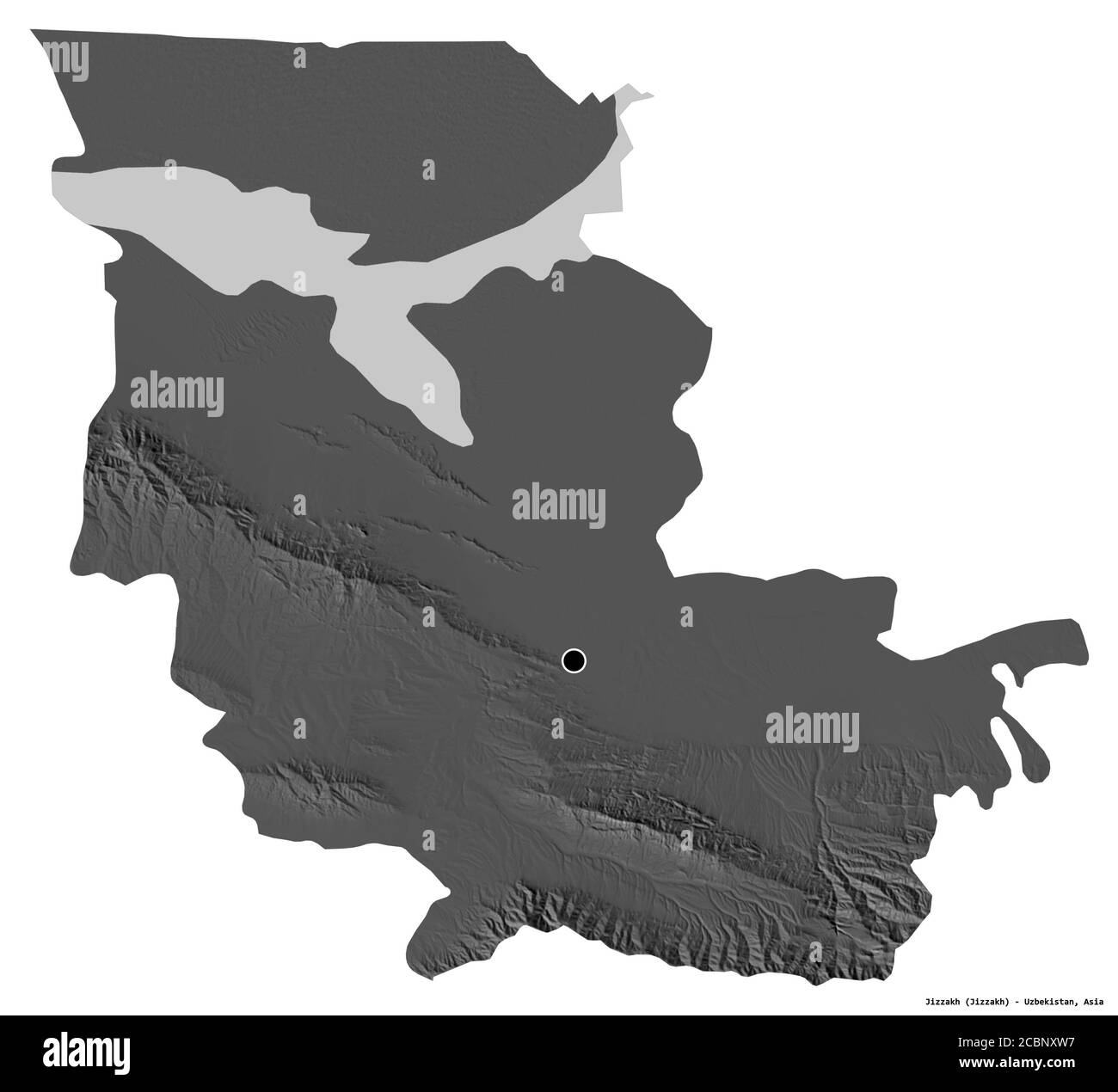Shape of Jizzakh, region of Uzbekistan, with its capital isolated on ...
