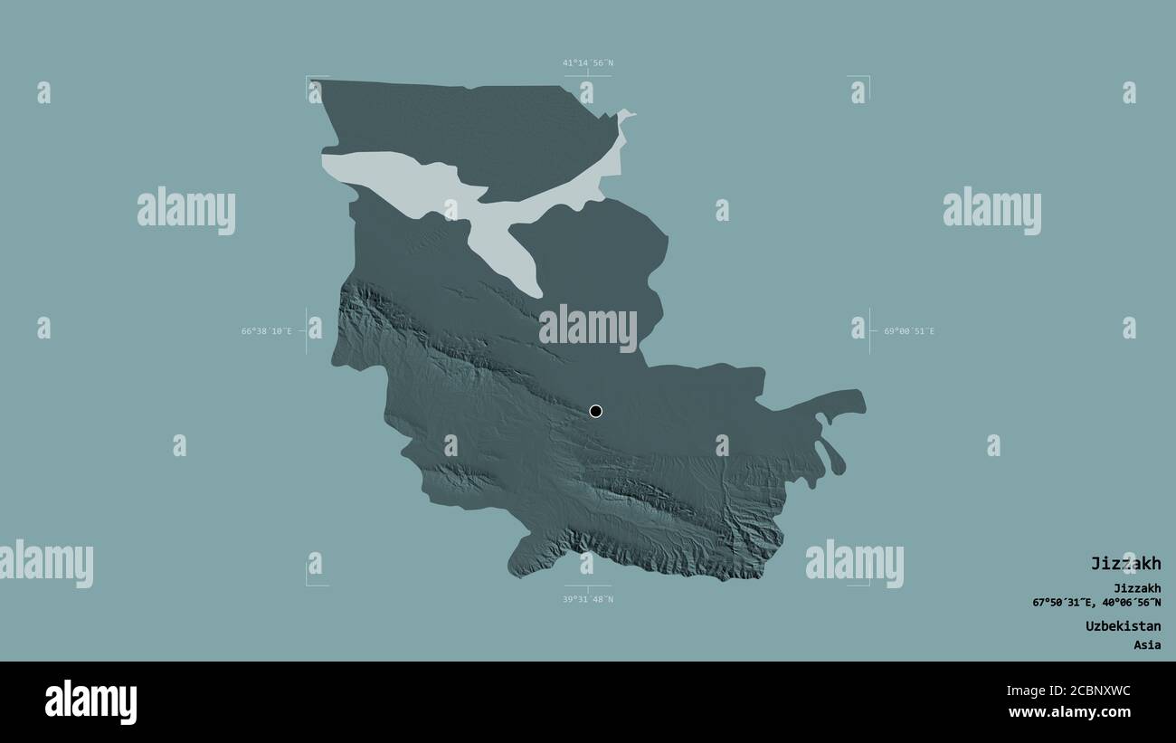 Area of Jizzakh, region of Uzbekistan, isolated on a solid background ...