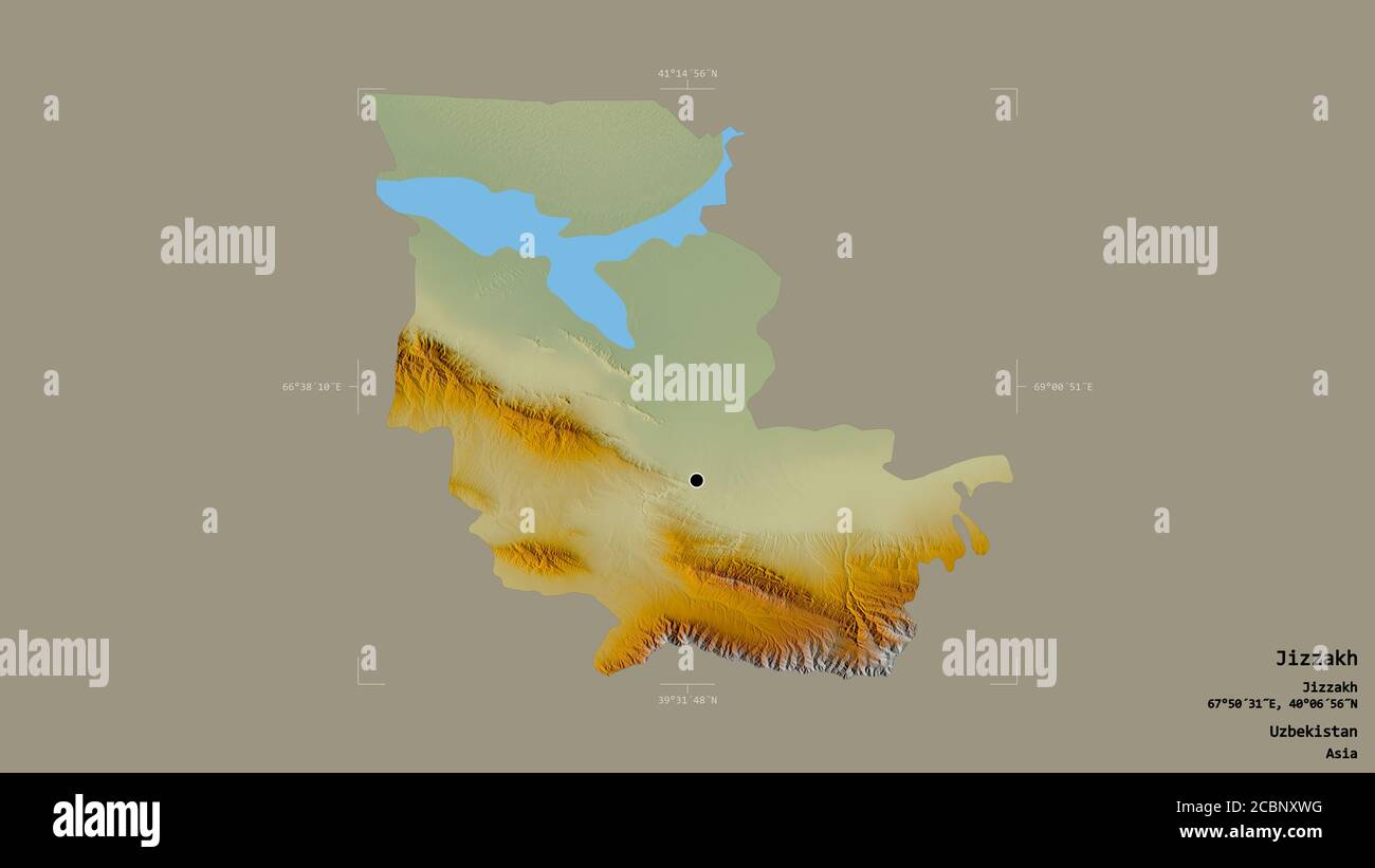 Area of Jizzakh, region of Uzbekistan, isolated on a solid background ...