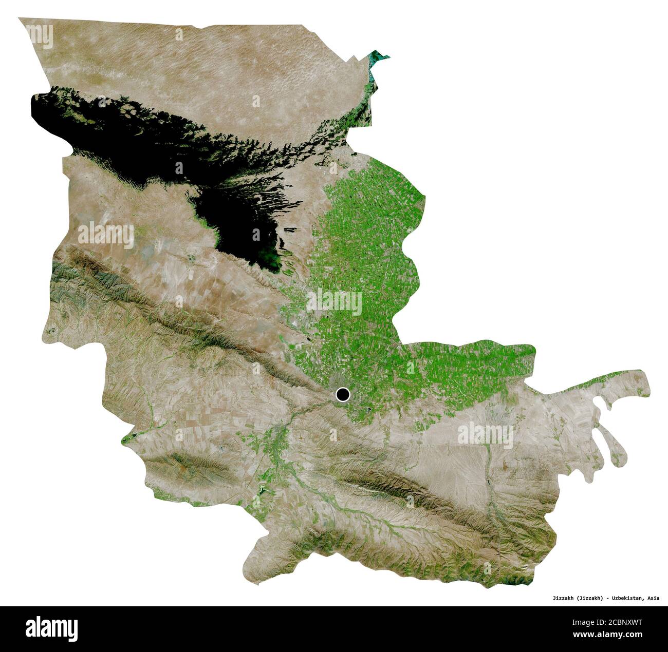 Shape of Jizzakh, region of Uzbekistan, with its capital isolated on ...