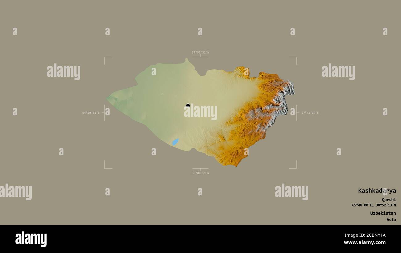 Area of Kashkadarya, region of Uzbekistan, isolated on a solid ...