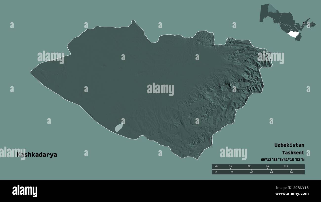 Shape of Kashkadarya, region of Uzbekistan, with its capital isolated ...