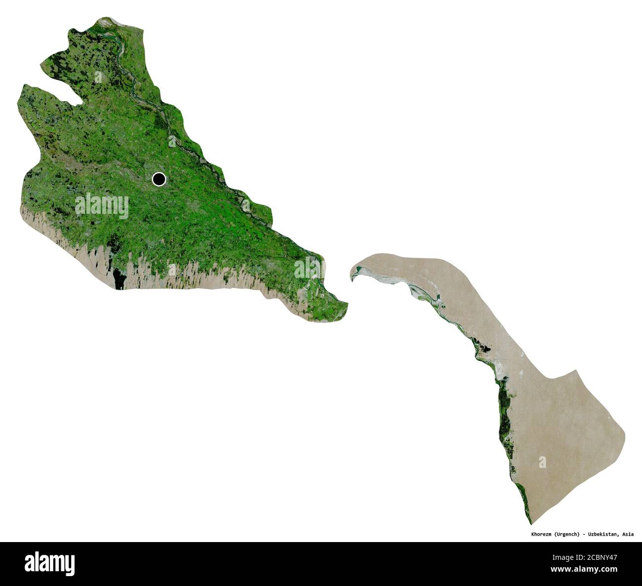 Shape of Khorezm, region of Uzbekistan, with its capital isolated on ...