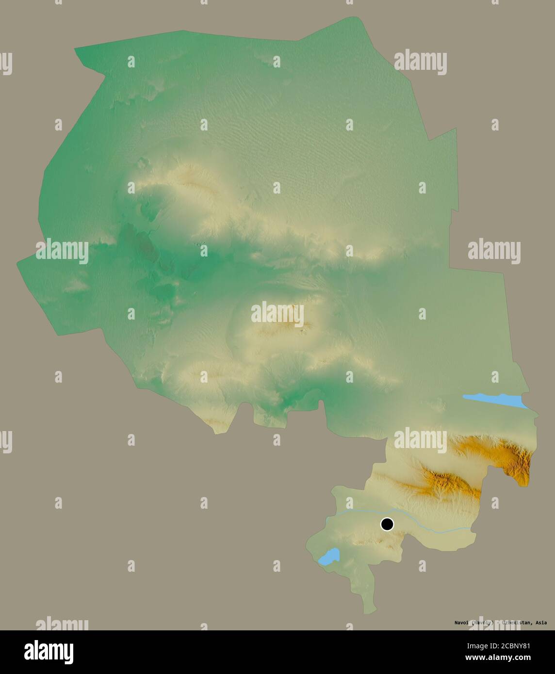 Shape of Navoi, region of Uzbekistan, with its capital isolated on a ...