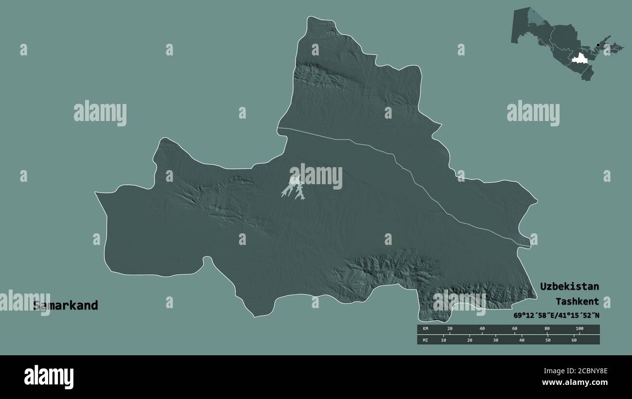 Shape of Samarkand, region of Uzbekistan, with its capital isolated on ...
