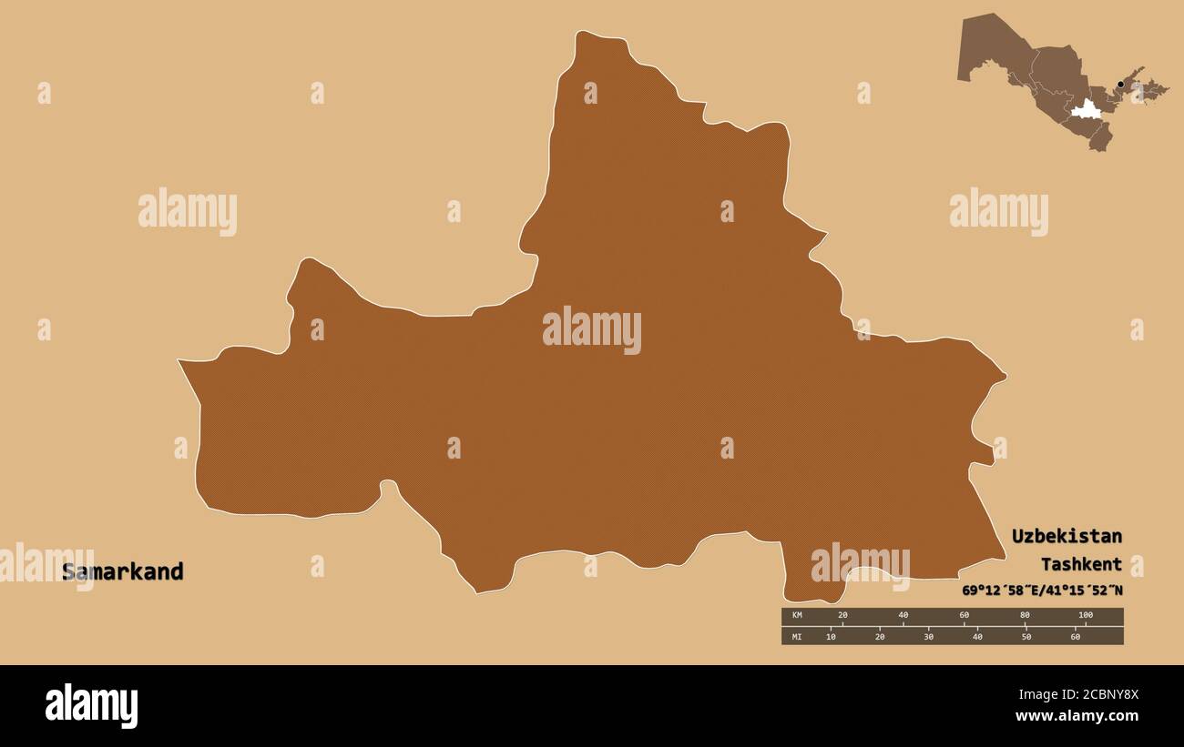 Shape of Samarkand, region of Uzbekistan, with its capital isolated on ...