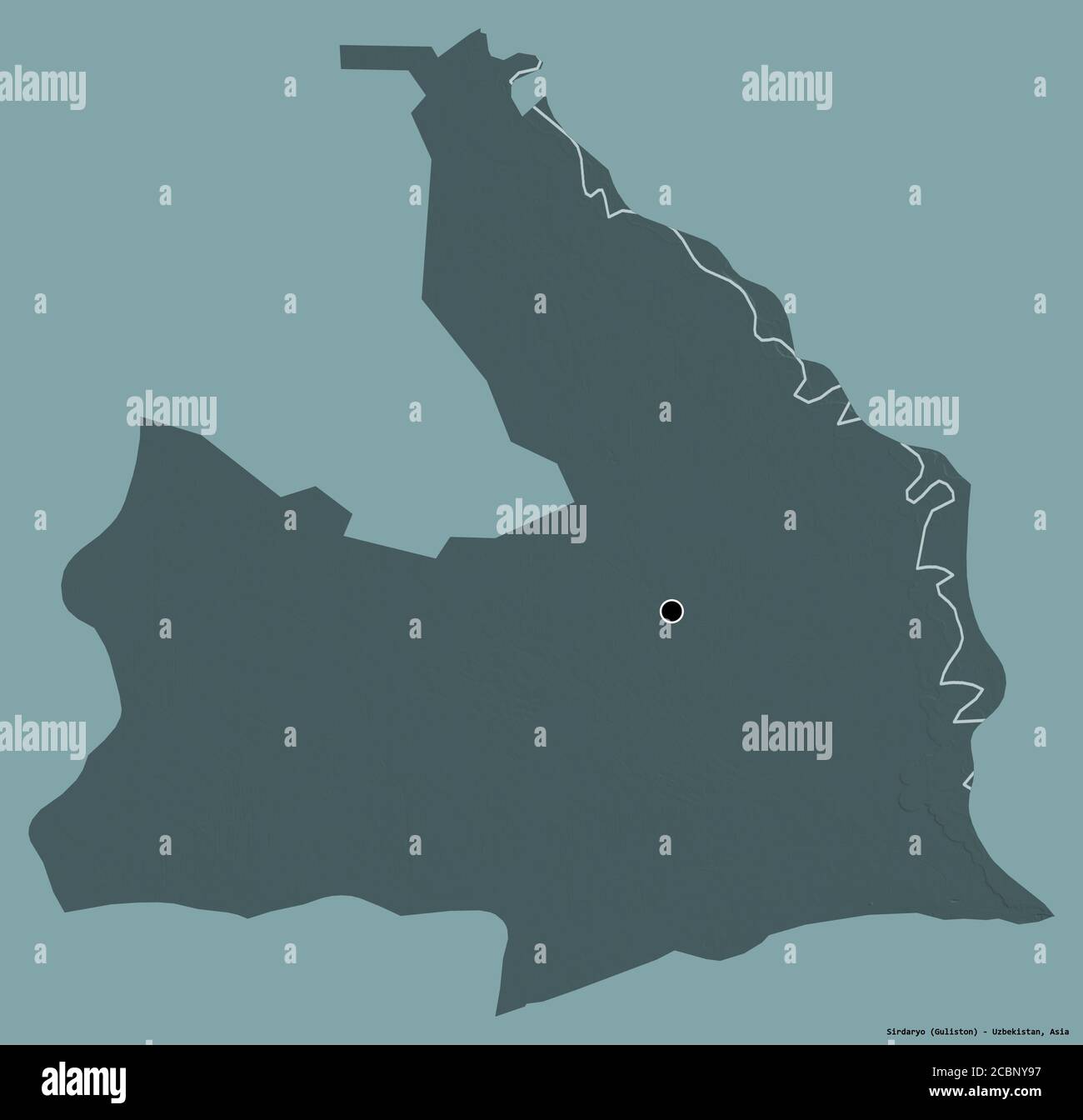 Shape of Sirdaryo, region of Uzbekistan, with its capital isolated on a ...