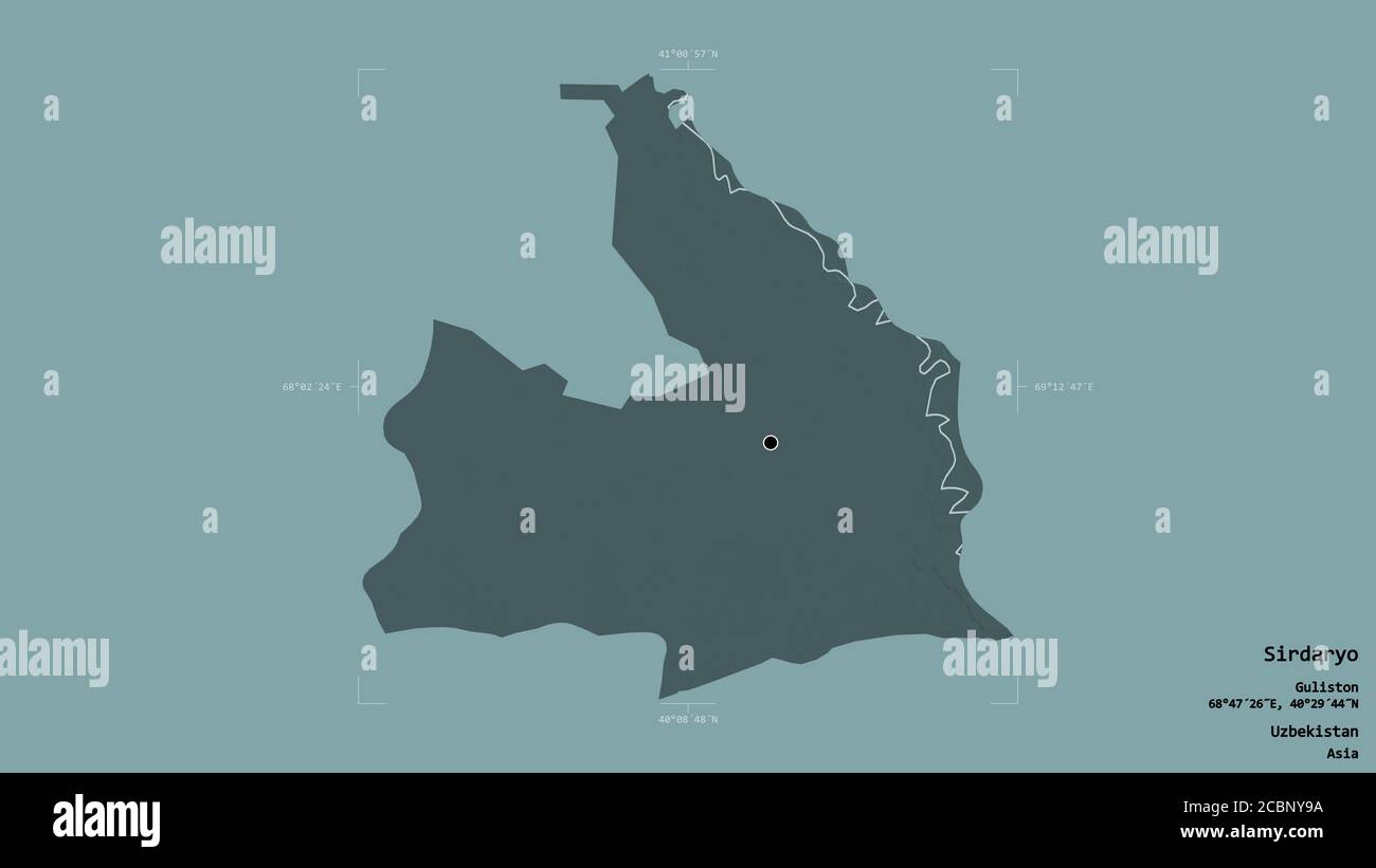 Area of Sirdaryo, region of Uzbekistan, isolated on a solid background ...