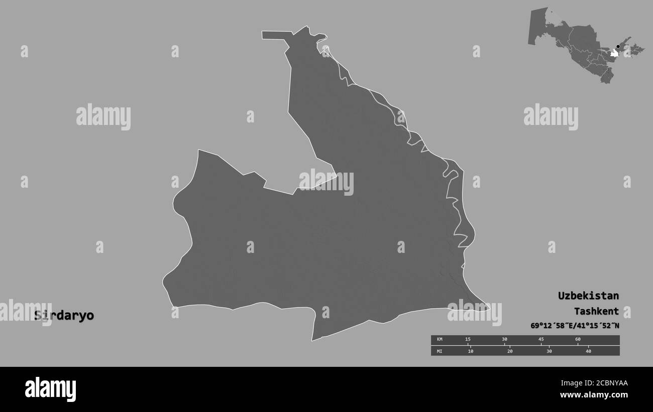 Shape of Sirdaryo, region of Uzbekistan, with its capital isolated on ...