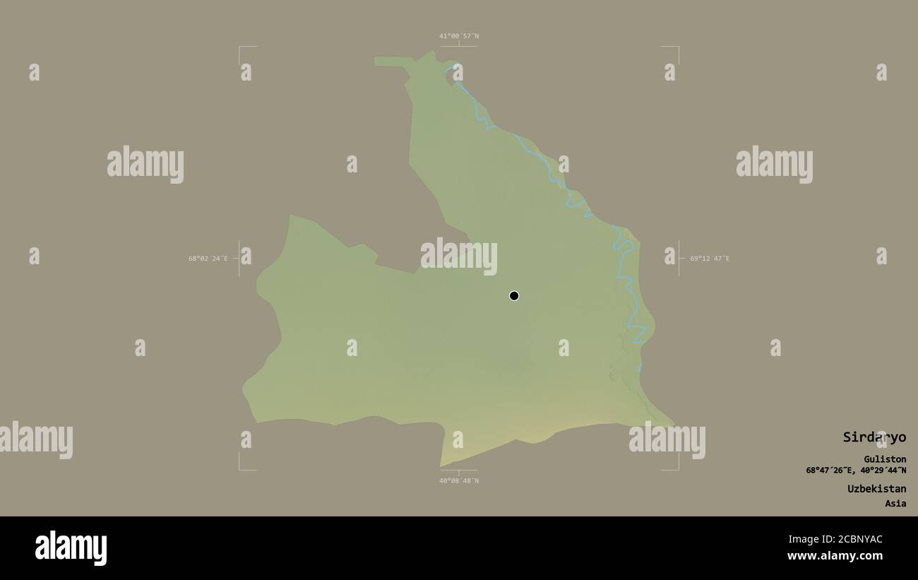 Area of Sirdaryo, region of Uzbekistan, isolated on a solid background ...