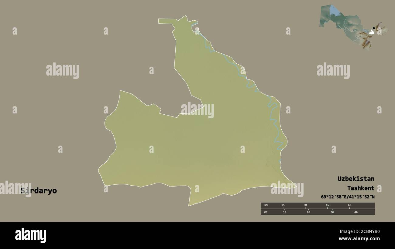 Shape of Sirdaryo, region of Uzbekistan, with its capital isolated on ...