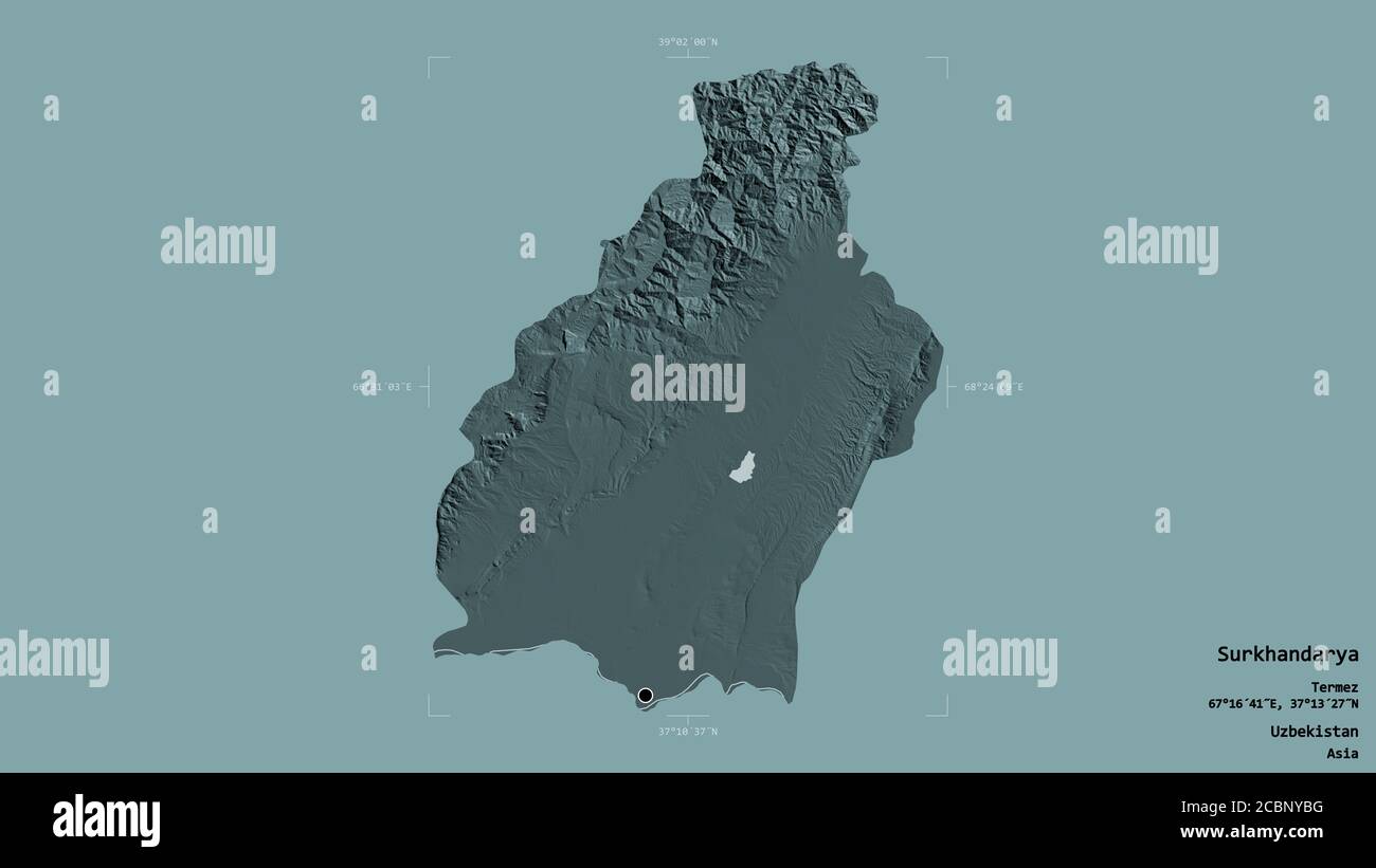 Area of Surkhandarya, region of Uzbekistan, isolated on a solid ...