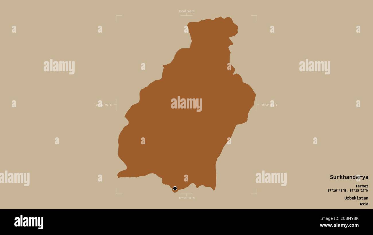 Area of Surkhandarya, region of Uzbekistan, isolated on a solid ...