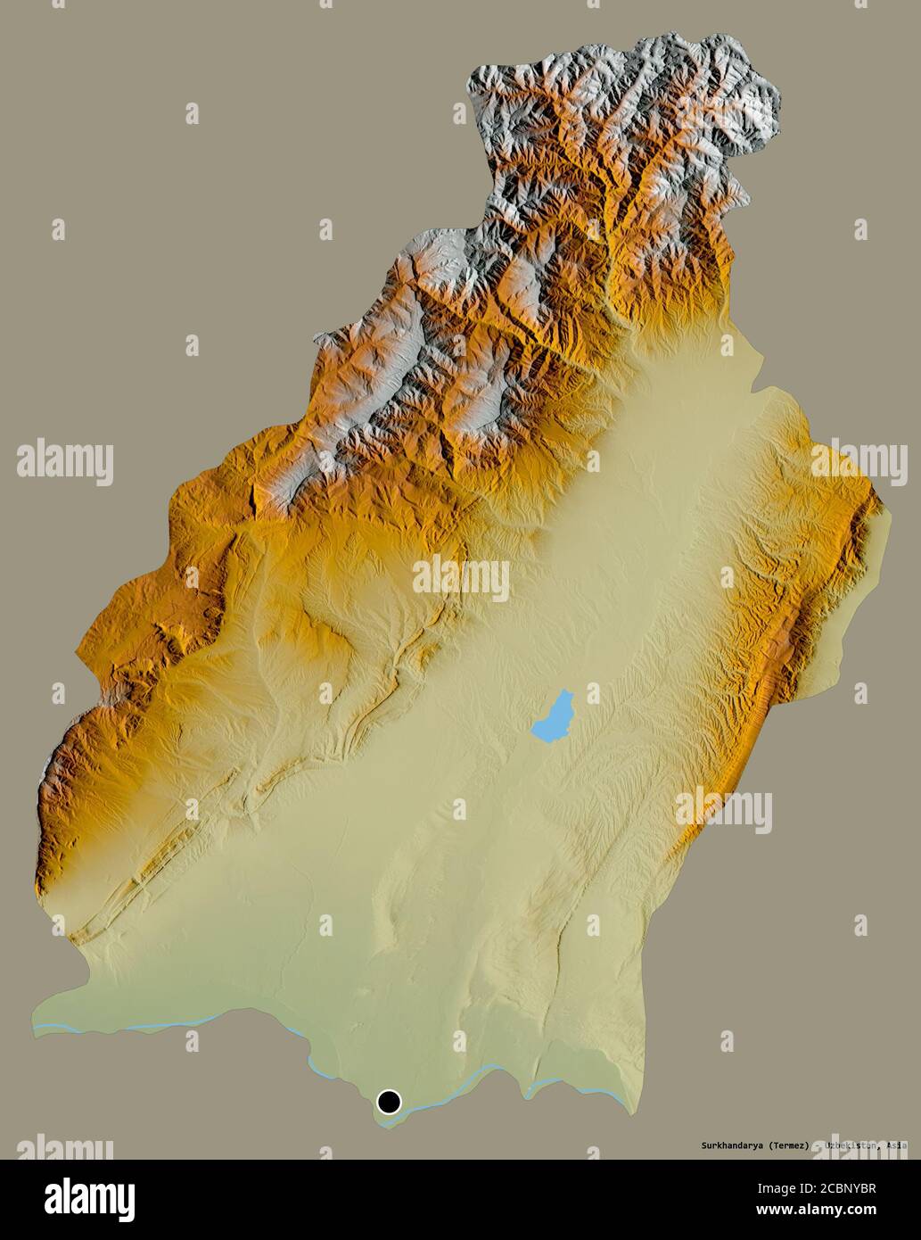 Shape of Surkhandarya, region of Uzbekistan, with its capital isolated ...