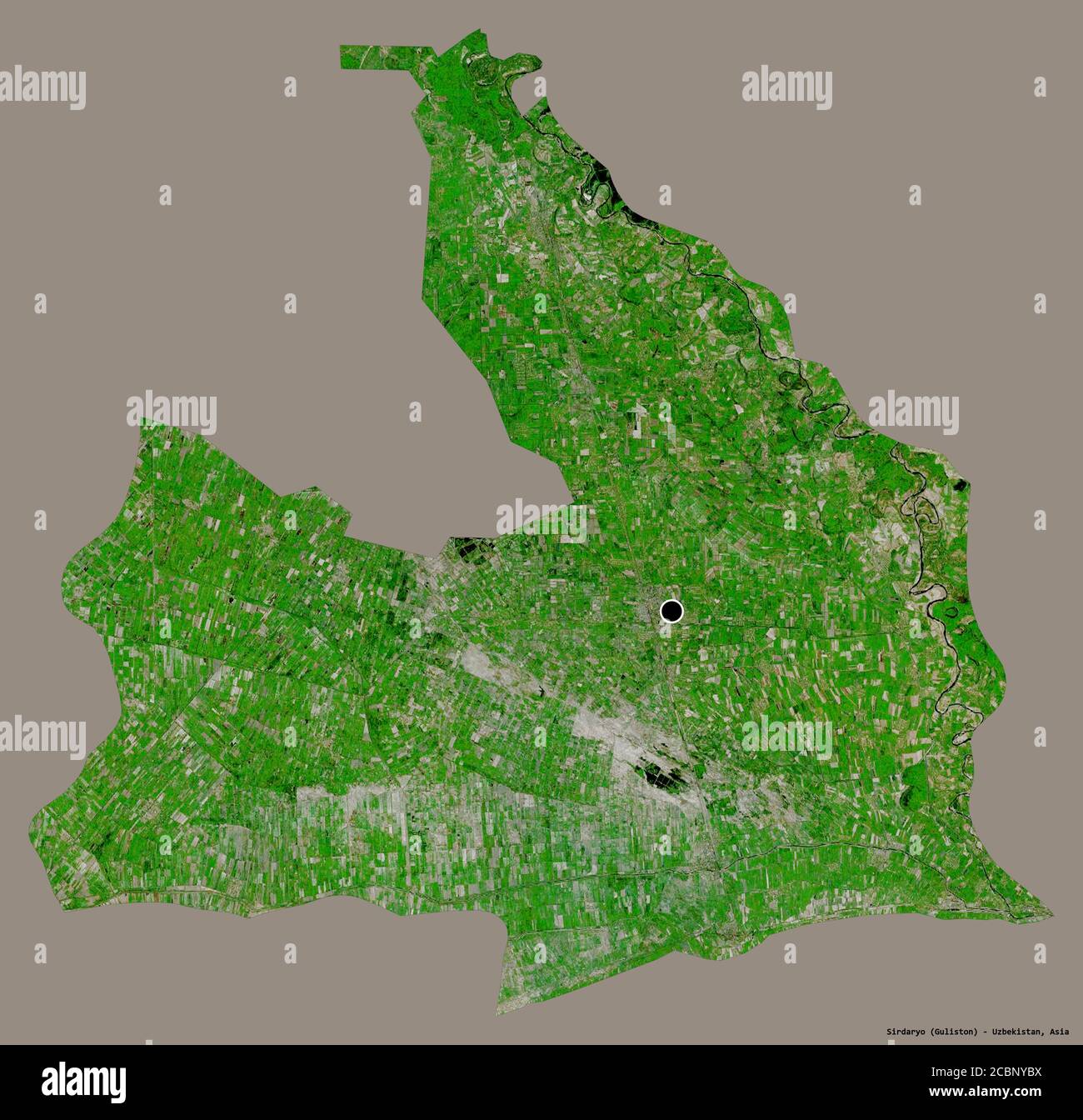 Shape of Sirdaryo, region of Uzbekistan, with its capital isolated on a ...