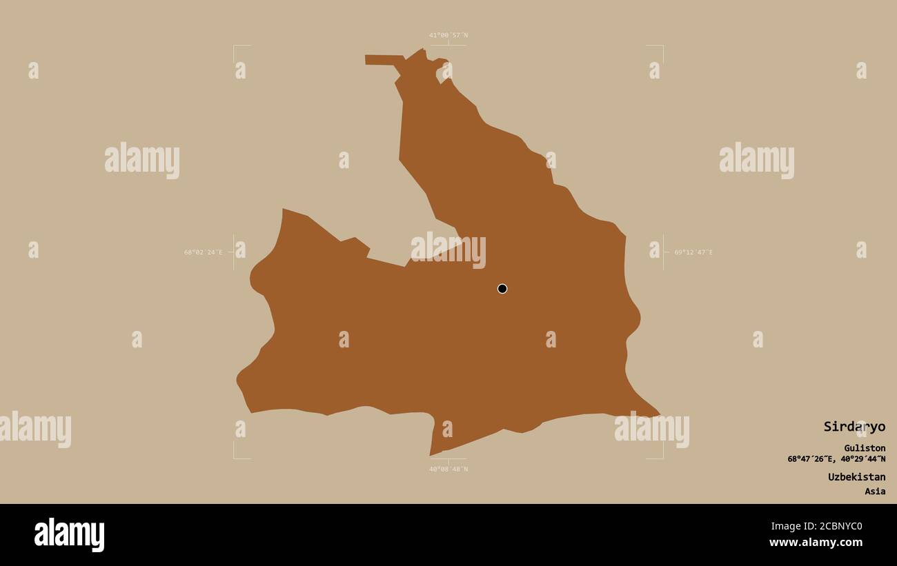 Area of Sirdaryo, region of Uzbekistan, isolated on a solid background ...